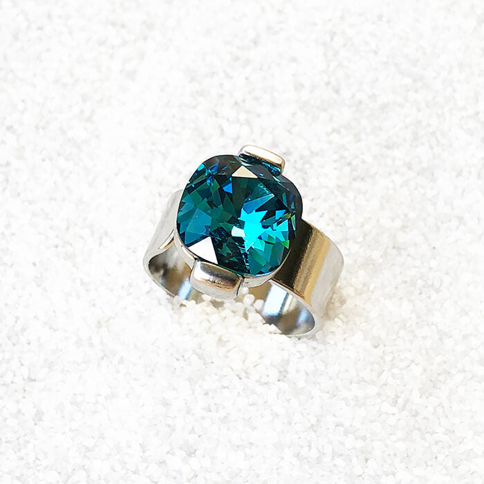 Indicolite Swarovski Crystal Ring | Sea Glam | Bidiliia
